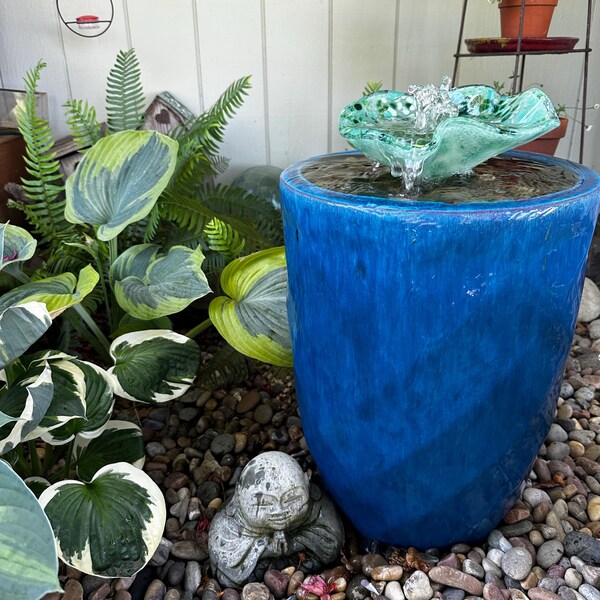 Outdoor Fountain, Blown Glass Flower, Water Spitter, Father and Son ...