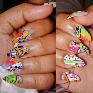Tripping Illusion Press on Nails Handpainted Abstract Nail Art Glue on ...
