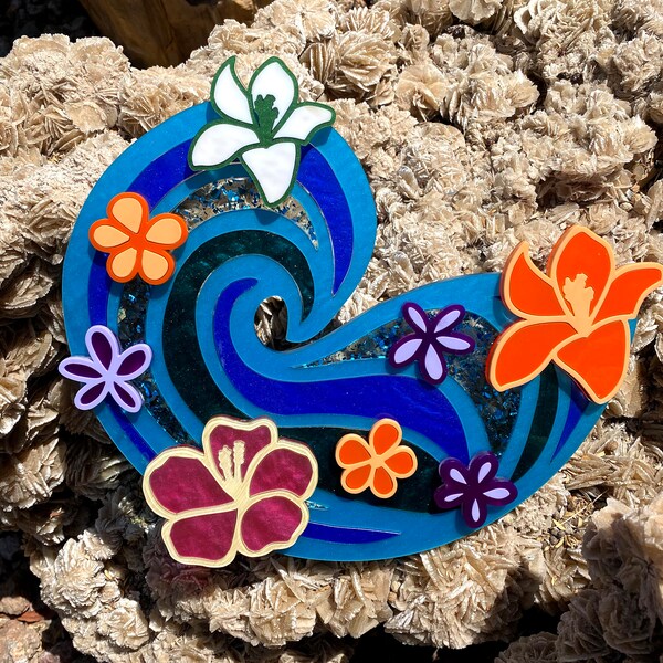 Shaka Tropical Waves Hibiscus Door Hanger - Summer Floral Sign Making ...