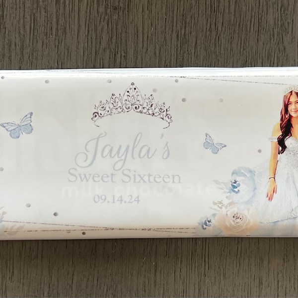 Quinceanera Blue Dress Full Size Candy Bar Label, Quinceanera Chocolate ...