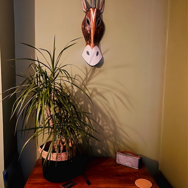 Wooden Animal Masks on Plinth Hand Carved Art Fair Trade Hand Painted ...