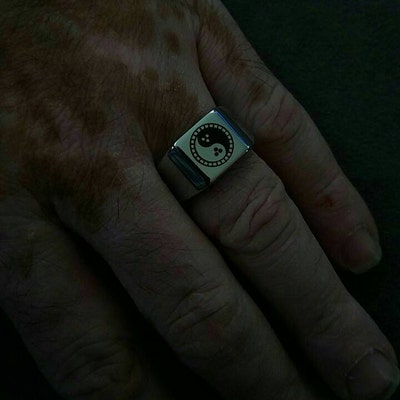 Dudeism Tungsten Signet Ring Laser Engraved Dudeism Symbol Mens Band - Etsy