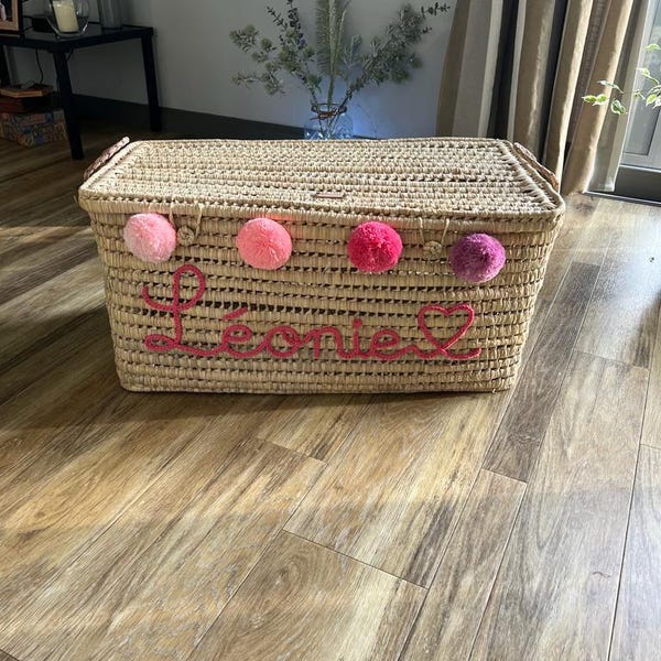 Personalized Wicker Storage Trunk, Customizable Palm Leaf Storage Chest ...