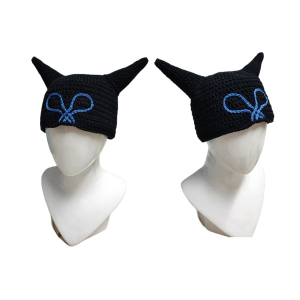 Devil Horn Hat, Horn Hat Crochet With Ear Flaps, Beanie With Horns, Cat ...