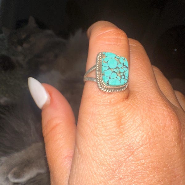 Raw Turquoise Ring, Sterling Silver Rings for Women, Natural Uncut ...