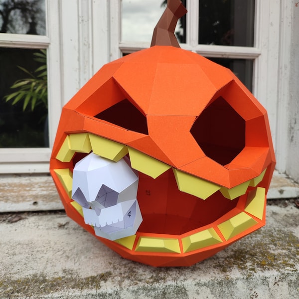 Papercraft Halloween Pumpkin With Skull, Low Poly Pumpkin and Skull ...