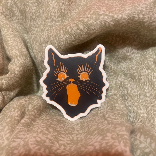 Retro Scaredy Cat Sticker (black + Orange) | Vinyl Decal | Holographic ...