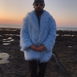 Baby Blue Shaggy Fur Coat, Fluffy Jacket, Furry, 100 Baby Blue Shaggy Fur Coat, Fluffy Jacket, Furry, 100