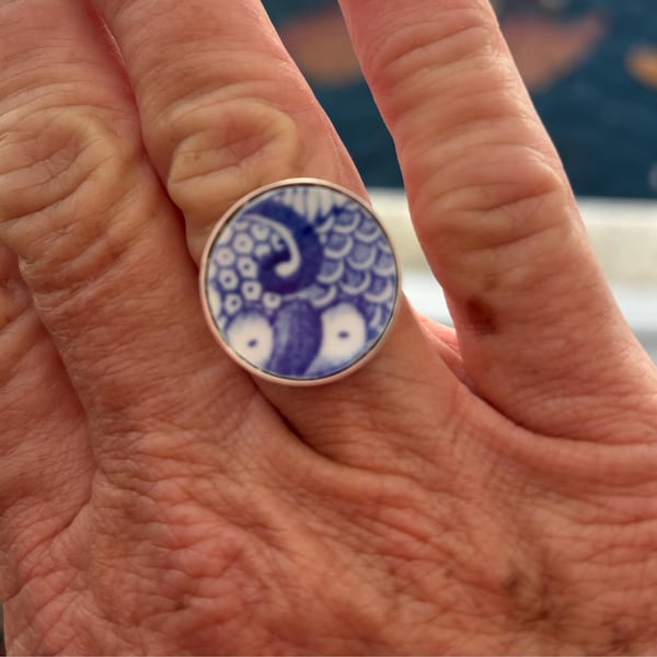Broken China Jewelry Blue Willow China Rings Handmade With Upcycled ...