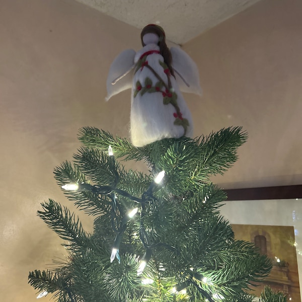 Needle Felt Holly Angel Tree Topper, Waldorf Inspired, Christmas Tree ...