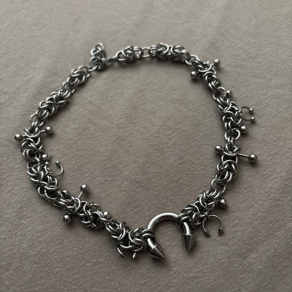 PIERCED 2 - Stainless Steel Chainmaille Choker Necklace Goth ...