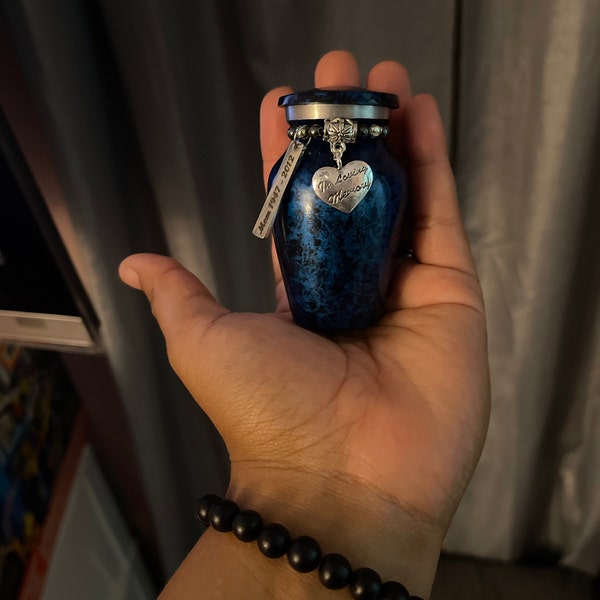 In Loving Memory Blue Heart Keepsake Urn - Love Charms® Engraving ...