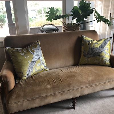 Zoffany DARNLEY TOILE VELVET in Chartreuse and Gray Birdscene Pillow ...