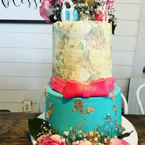 Vintage World Map Edible Cake Wrap or Pinwheel and Congrats Cake ...