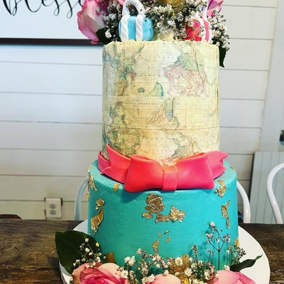 Vintage World Map Edible Cake Wrap or Pinwheel and Congrats Cake ...