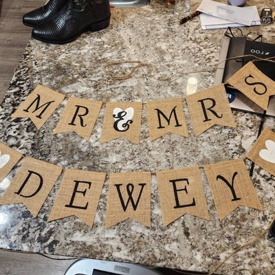 MR and MRS WEDDING Burlap Banner, Rustic Style Banner, Personalized ...