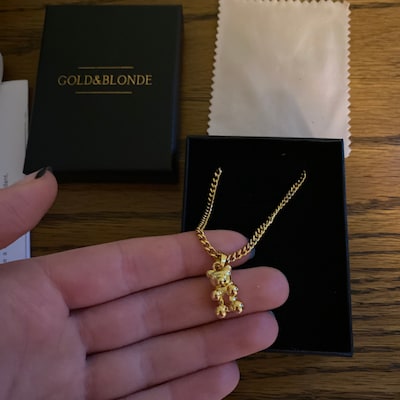 18K Gold Bear Charm Pendant Teddy Bear Crystal Animal Necklace Choker ...