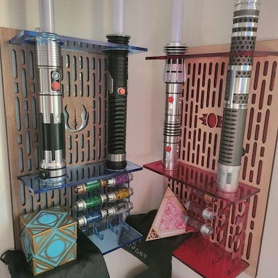 Personalized Double Bladed 4 Hook Lightsaber Stand Hilt and Blade Wall ...