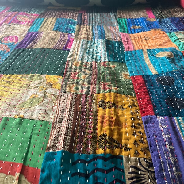 Bohemian Patchwork Quilt Kantha Quilt Handmade Vintage Quilts Queen Size Bedding Throw Blanket ...