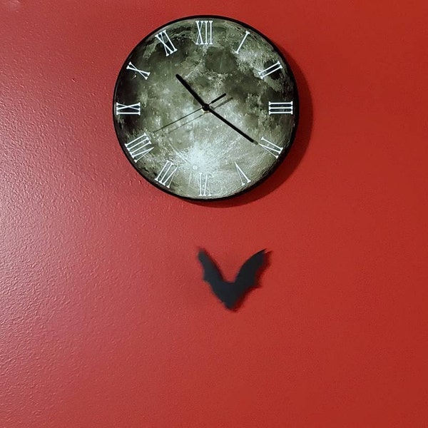 Halloween Bat Swinging on Moon - Wall Clock With Pendulum - Wall Clock ...