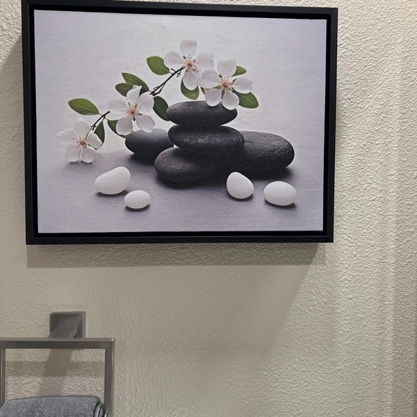 Floral Zen Stones White Bathroom Wall Art | Bathroom Wall Decor ...