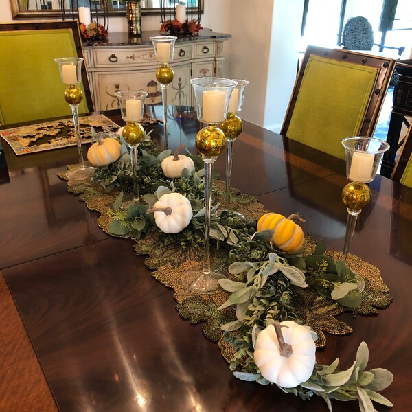 5' Fall Greenery Garland Thanksgiving Lambs Ear Table Decor Fall Green ...