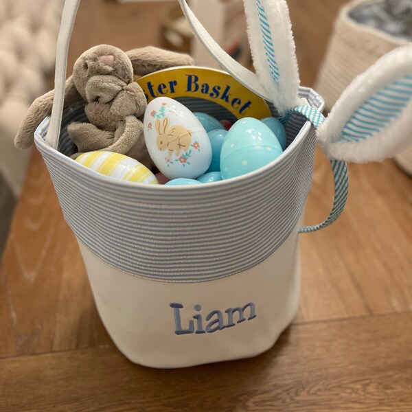 Embroidered Canvas Seersucker Easter Baskets / Personalized Basket for ...