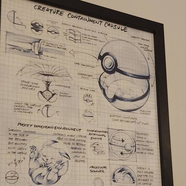 Pokeball Blueprint Pokemon Art Framed Print / Mats - Etsy