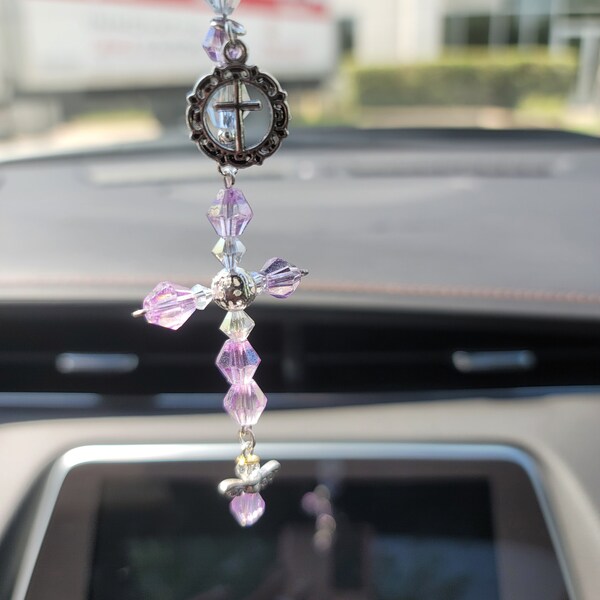 Crystal Cross/guardian Angel Rear View Mirror Dangles/suncatchers, Car ...