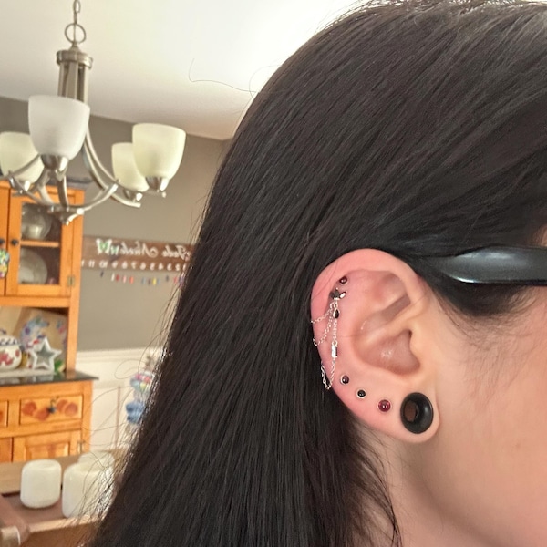 Dainty Triple Chain Amethyst CZ Helix Piercing, Cartilage Piercing 20g ...