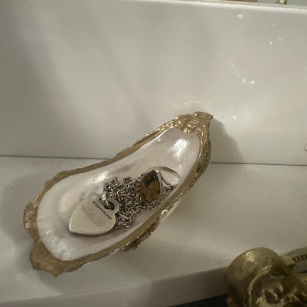Silver Jewelry Oyster Shell Trinket Dish Holder | Decorative Decoupage ...
