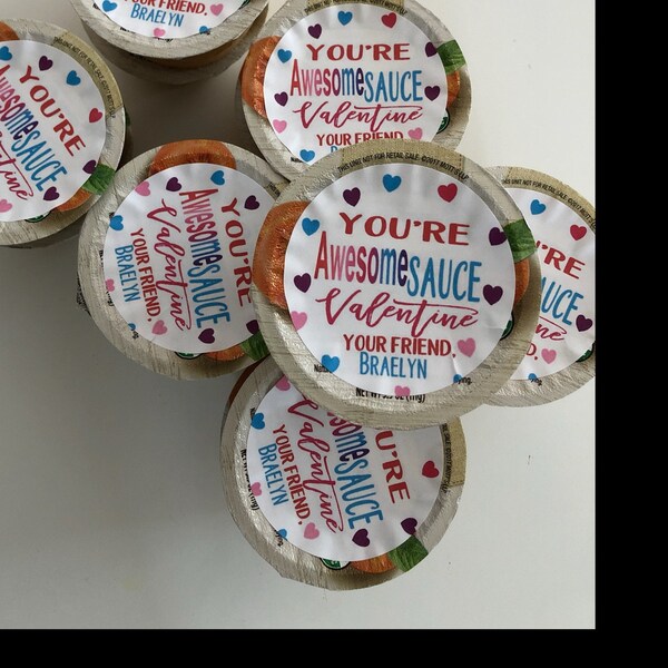12 Printed 2.5 Inch Apple Sauce Awesome Sauce Kids Classroom Valentines ...