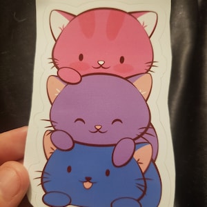 Kawaii Cats Bi Pride Sticker Cute Pride Cat Sticker for Laptop ...