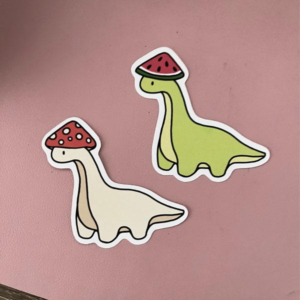 Cute Brontosaurus Dinosaurs Wearing Hats Matte Stickers - Cottagecore ...