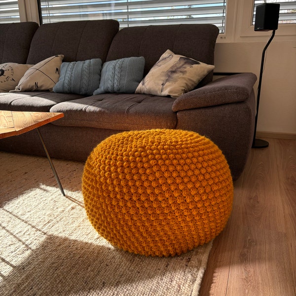 CROCHET PATTERN Bobbles Pouf Video Tutorial Diy Tutorial Crochet Pouf ...