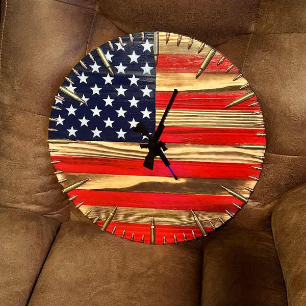 American Flag Clock,rustic USA Clock,patriotic Wall Clock,usa Flag ...