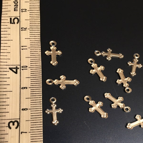 10pcs-10mm Small Cross Pendant in Gold Filled or Sterling Silver ...