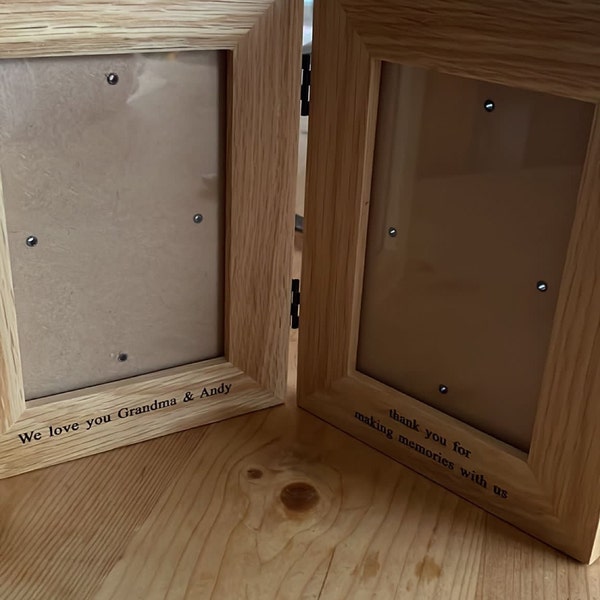 Personalised Solid Oak Double Photo Frame: Hinged Picture Frame, Gift ...