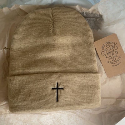 Embroidered Cross Knit Beanie Cross Embroidered Beanie Embroidered Fall ...