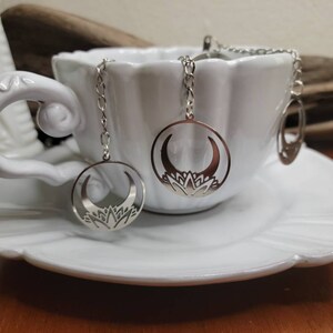 6pcs Stainless Steel Crescent Moon Flower Earring Charm Pendant, Circle Crescent Lotus Flower ...