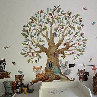 Wall Sticker for Kids Tree Forest Animals Autumn Children Wall Stickers ...