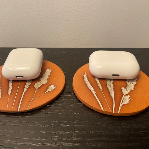 Denim Blue Round Clay Coaster Set, Dried Wheat Ceramic Imprint Coasters ...