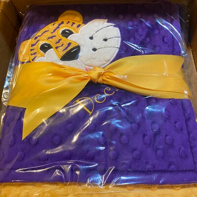 Tiger Personalized Minky Baby Blanket, Purple and Gold Baby Blanket ...