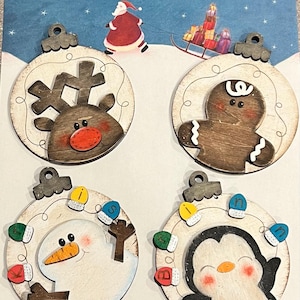 Bulb Customizable Ornament Set, Snowman, Reindeer, Gingerbread, Penguin ...
