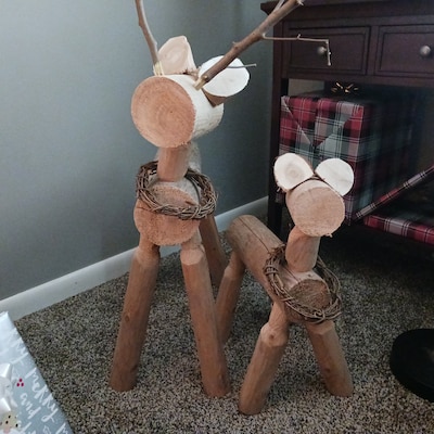 Log Deer Family Outdoor Wooden Reindeer Reindeer Lawn Ornaments - Etsy