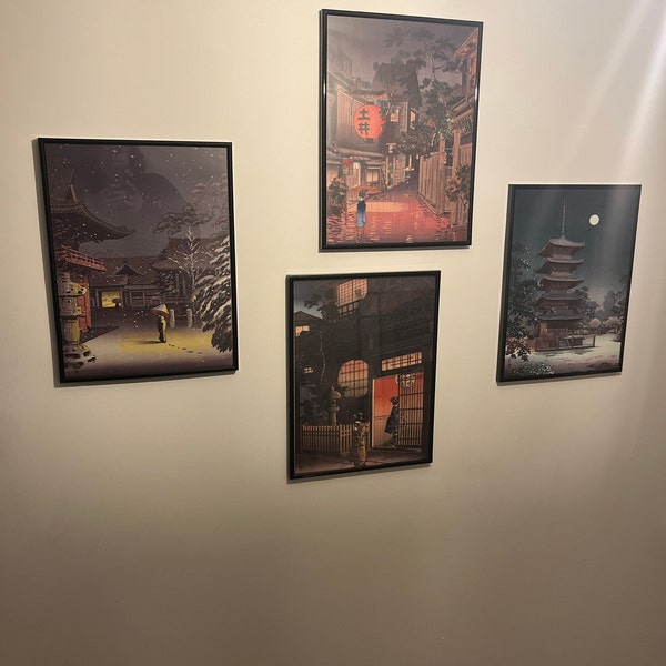 Japanese Vintage Style Art Set of 4 Ukiyo-e Poster Prints Collection ...