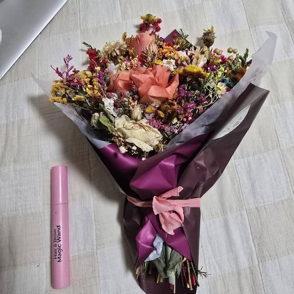 Wildflower Dried Flower Arrangement, Mauve Pink Tea Tree Whimsical ...