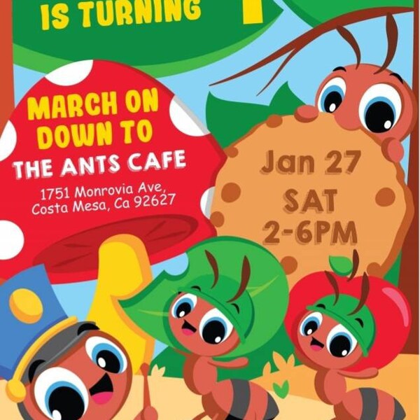 Ants Go Marching Invitation/ Cute Ants Birthday Invitation Editable ...