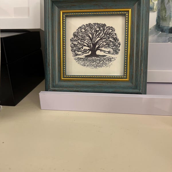 Little Big Oak Tree Original Block Print - 6x6 Neutral Print - Small ...