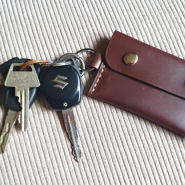 Brown Mini Keychain Wallet for Men, Leather Wallet With Keyring, Slim ...